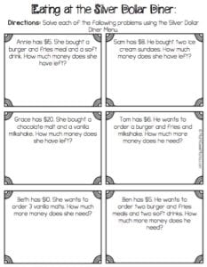 Money Math Practice Worksheets (Diner Theme)