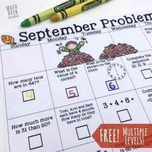 September Problem of the Day Calendar for math review {FREE}