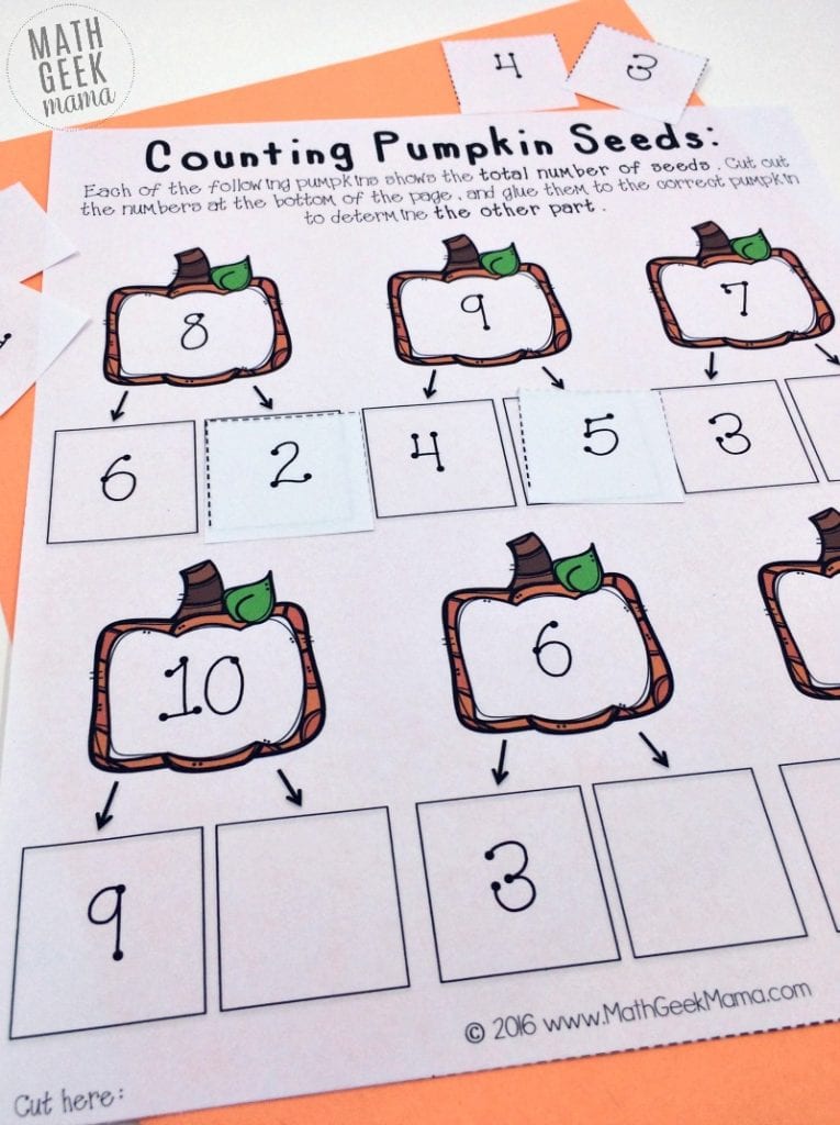 Pumpkin Number Bonds to Ten Cut and Paste {FREE}