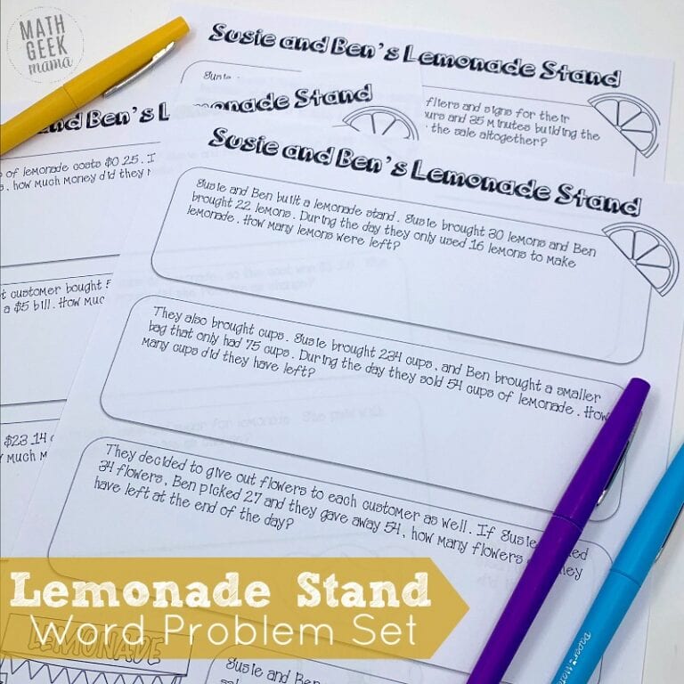 {FREE} Lemonade Stand Word Problems for Grades 2-4 | Math Geek Mama