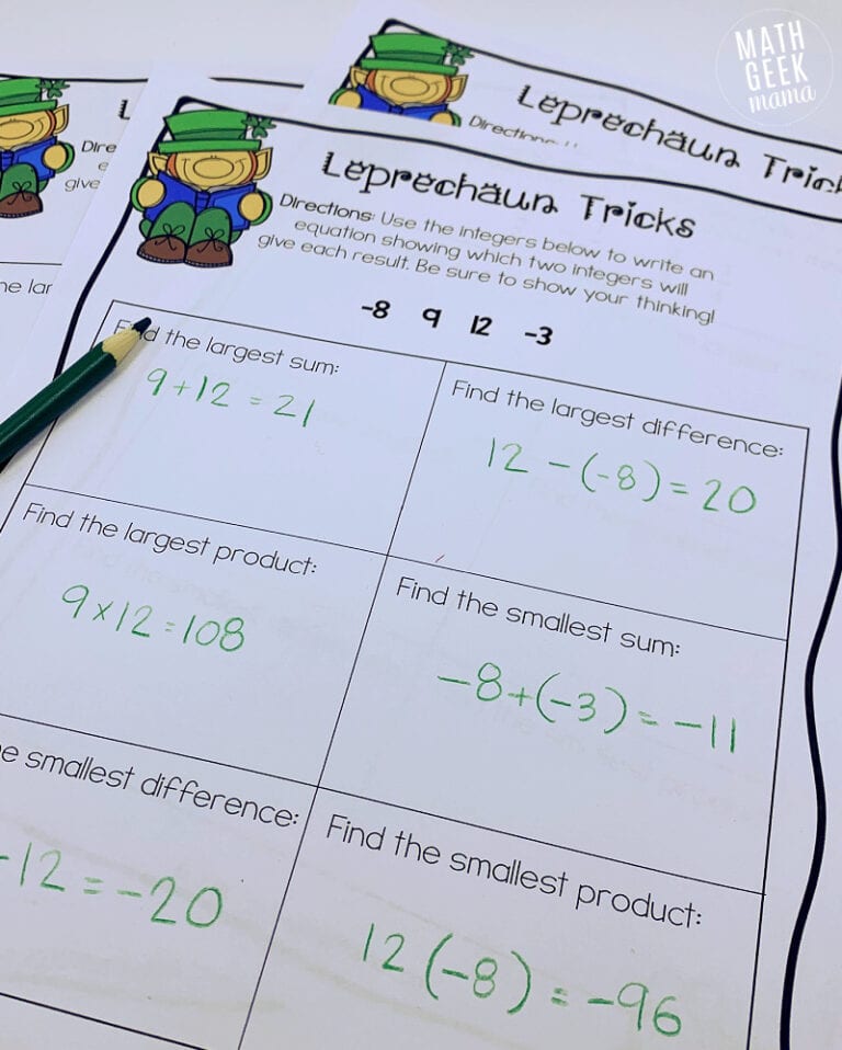 Leprechaun Tricks: Integer Challenges {FREE} | Math Geek Mama