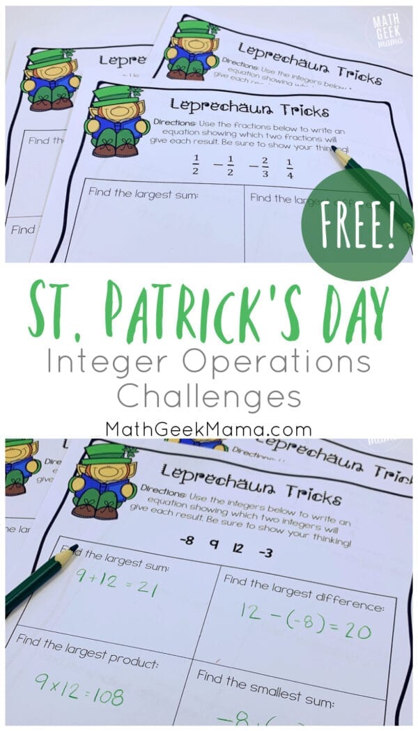 Leprechaun Tricks: Integer Challenges {FREE} | Math Geek Mama
