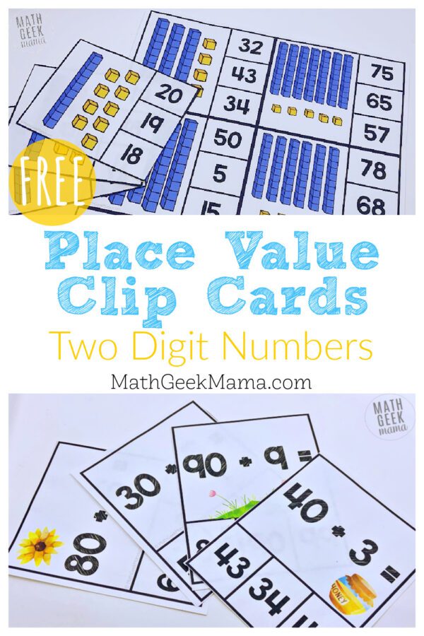 Place Value Clip Cards for 2-Digit Numbers {FREE} | Math Geek Mama