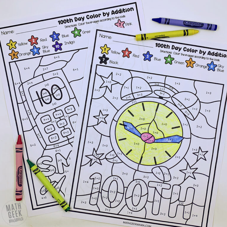 {FREE} 100th Day Color by Addition | Add Within 10 Practice | Math Geek ...