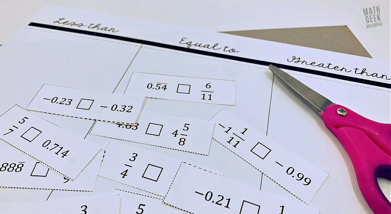 Compare Rational Numbers Sorting Challenge – Grades 7-8 | Math Geek Mama
