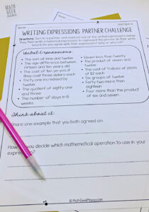 FREE Writing Expressions Activity: Partner Challenge – Grades 5-7 ...